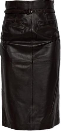 Ami Jupe en cuir avec fente - Femme - Jupes - Brun - Taille: 38 FR