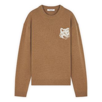 Maison Kitsun&eacute; Fox Head Intarsia Wollpullover - - Knitwear - Herren - Braun - XL