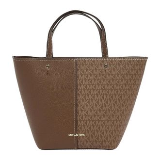 Michael Kors Femme, Sacs, Brun, Taille: ONE Size Flora Medium Signature Logo and Pebbled Leather Tote Bag