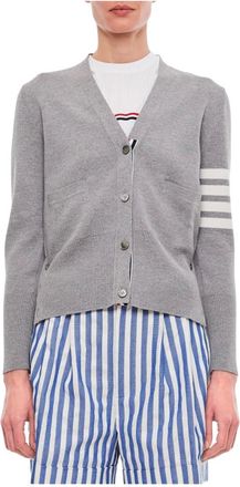 Thom Browne Femme, Pulls, Gris, Taille: 36 FR Cardigan Col en V