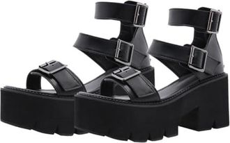 BESPORTBLE Sandales pour Femme &agrave; Talons Hauts Noirs Semelle &Eacute;paisse Plateforme Style Romain Ajour&eacute; Taille 37 Chaussures d&Eacute;t&eacute; &Eacute;l&eacute;gantes pour Soir&eacute;es et Sorties Es