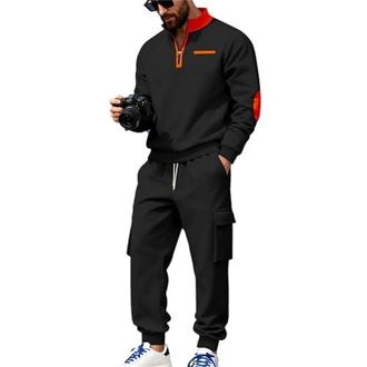 Generic Surv&ecirc;tement 2 pi&egrave;ces pour homme avec doublure en polaire et ensemble d&eacute;contract&eacute; athl&eacute;tique dentra&icirc;nement dhiver chaud, Noir, XXL