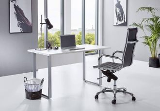 BMG M&ouml;bel Schreibtisch klein f&uuml;r Homeoffice 138 x 67 cm Office Edition Mini mit Metallgestell Made in Germany (Wei&szlig;)