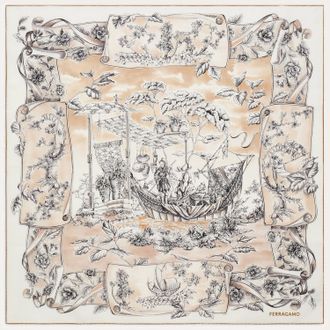 Ferragamo Womens Silk Scarf Voyage Print Beige Scarfs