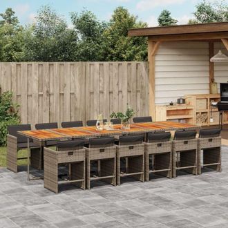 vidaXL 13-tlg. Garten-Essgruppe mit Kissen Grau Poly Rattan Vidaxl
