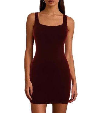 Joyshaper Bodycon Kleid Damen Ärmellos Tank Minikleid mit Eckiger Ausschnitt Sommerkleider Kurz Eng Geripptes Freizeitkleid Einfarbiges Figurbetontes Kleid, Wei