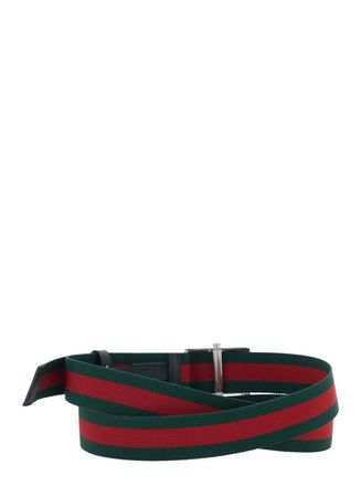 Gucci Mens Belt With Web Motif Green Canvas