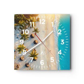 Arttor Modern Wanduhr Strand Palmen Exotik 40x40cm Quadrat Gro&szlig; Wand Uhr Glas Analog Zimmeruhren K&uuml;che B&uuml;ro Wohnzimmer Glasuhr Wall Clock Dekoration Design W