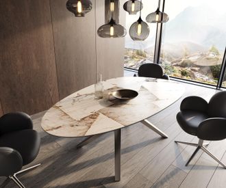 DELIFE Esstisch Edge Oval 220x120 Keramik Iris FMG Patagonia Lappato Zenthara kantig Edelstahl, Esstische