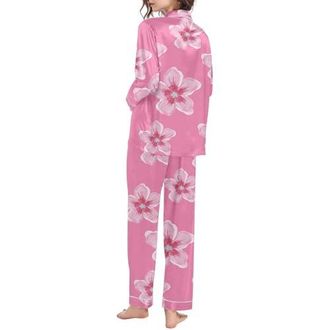 Generic Pyjama long pour femme pour la Saint-Valentin 2026 - Doux et confortable - Col en V - Pyjama mignon, rose, M