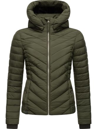 Marikoo Damen &Uuml;bergangsjacke leichte Steppjacke kurz mit abnehmbarer Kapuze Kagomee Dark Olive Gr. S