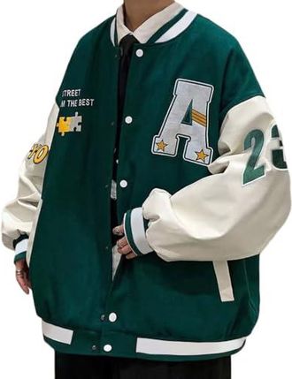 ORANDESIGNE Veste de Baseball Femme Lettre Numéro Jacket Blouson Casual College Jacket Veste de Couple Unisexe Manteau Utility Jacket Veste de Survêtement R Vert 