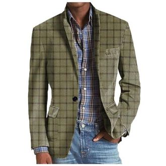 Generic Rrongwn Veste de costume à carreaux pour homme - Coupe ajustée - Vintage - Blazer à carreaux - Décontracté - Décontracté - Veste de smoking formelle -