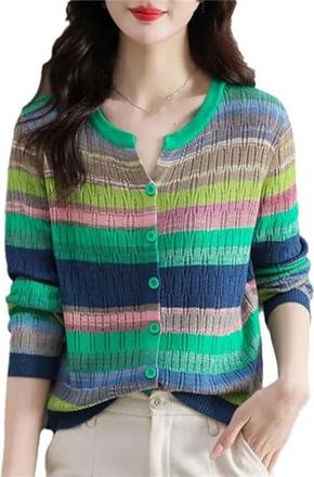 Generic Cardigan Tricot&eacute; &Agrave; Rayures pour Femme, Pull D&eacute;contract&eacute; Assorti avec Tout, Hiver