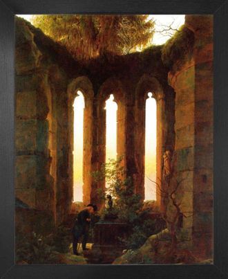 1art1 Caspar David Friedrich Poster Kunstdruck Bild und MDF-Rahmen - Huttens Grab, 1823 (50 x 40cm)