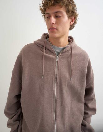 Topman Kapuzenpullover mit Stehkragen und Boxy Fit in Greige-Wei&szlig;