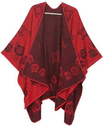 Sakkas 1928 - Lupe Womens Réversible Poncho Wrap Cape Châle Manteau Cardigan Motif - RoseBourgogneNoir - OS
