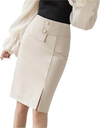 Generic Jupe crayon pour femme - Longueur genou - Taille haute - Chic, beige, 40