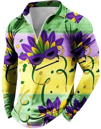 Generic Costume de carnaval pour homme - Sweat-shirt sans capuche avec fermeture &eacute;clair 1/4 - T-shirt &agrave; manches longues tendance - Imprim&eacute; masque - T-shirt de