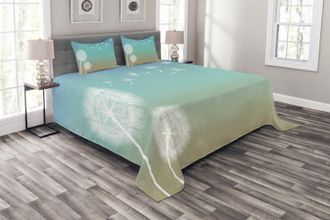 Abakuhaus L&ouml;wenzahn Tagesdecke Set, Blowball auf Wind, Set mit Kissenbez&uuml;gen Ohne verblassen, f&uuml;r Doppelbetten 220 x 220 cm, T&uuml;rkis Wei&szlig; Tan