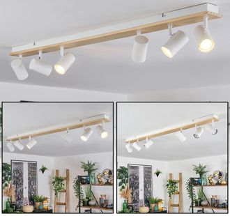 HOFSTEIN Deckenleuchte Gesteira, 6-flammige Deckenlampe aus Metall/Holz in Weiß/Naturfarben, Leuchte im modernen Boho-Design m. verstellbaren Schirmen, GU10, E