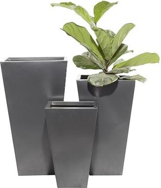 Deco 79 Quadratischer Übertopf aus Metall mit konischem Boden und polierter Außenseite, 3 Stück, 43,2 cm, 53,3 cm, 63,3 cm, hoch, Schwarz