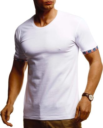 LEIF NELSON Herren Sommer T-Shirt Rundhals Ausschnitt Slim Fit Baumwolle-Anteil Cooles Basic M&auml;nner T-Shirt Crew Neck Jungen Kurzarmshirt O-Neck Kurzarm Lang LN49