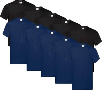 Fruit Of The Loom Herren Original T. T-Shirt (10er Pack), Farbe:5X Schwarz + 5X Navy + 1 HL Kauf Notizblock, Größe:4XL