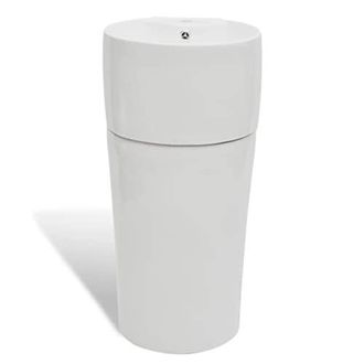 vidaXL Lavabo Trou de Trop-plein Robinet C&eacute;ramique Blanc Salle de Bain Vasque