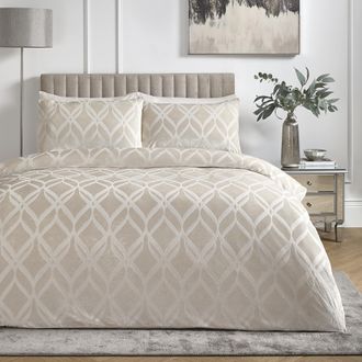 Soir&eacute;e Soiree Samt-Jacquard-Bettw&auml;sche-Set, Doppelbettgr&ouml;&szlig;e 200 x 200 cm, Champagner, 100% Polyester, Rautenmuster, 2 Kissenbez&uuml;ge