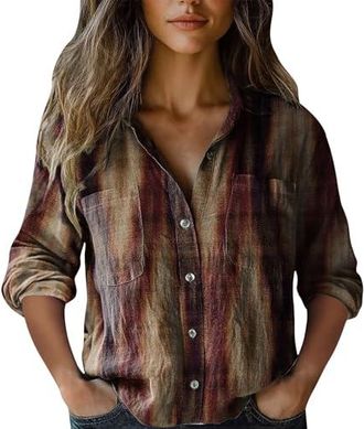 Generic Chemisier &agrave; manches 3/4 pour femme - Col en V - Avec boutonni&egrave;re - Vintage - Imprim&eacute; - Chemise d&eacute;t&eacute; d&eacute;contract&eacute;e - Chemise de plage originale - Chemis