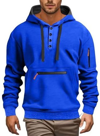 Generic Lightweigh Sweat &agrave; capuche uni pour homme 2026 Printemps Automne et Hiver Mode D&eacute;contract&eacute; Manches Longues Bouton Manches Longues Demi-Bouton Sweatshi