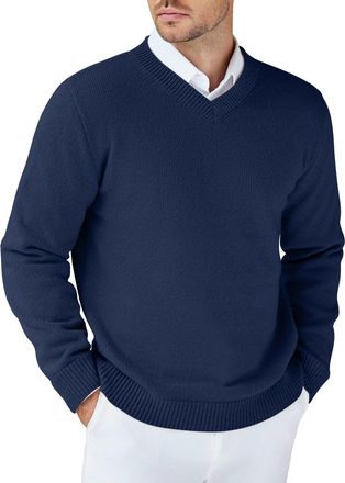 Coofandy V-Ausschnitt Herren Pullover Winterpullover Casual Strickpullover Regular Fit M&auml;nner Strick Sweatshirt Navy Blau XL
