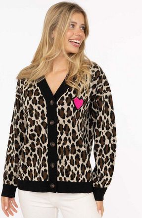 Zwillingsherz Strickjacke Herz mit Knöpfen, Leomuster und Herzpatch