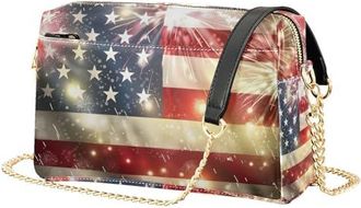 Mnsruu Sacs à bandoulière en cuir pour femme, motif feu dartifice avec drapeau américain, sac à main