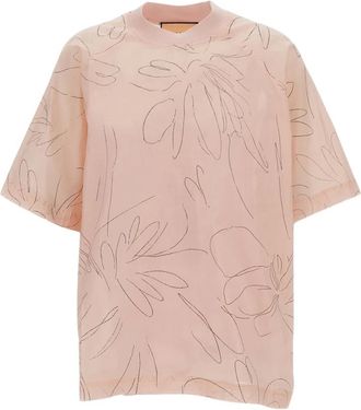 Plan C Plan C, Femme, Tops, Rose, Taille: 34 FR Haut en coton &agrave; manches courtes