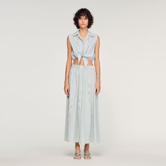 Sandro Jupe longue &agrave; rayures strass&eacute;e