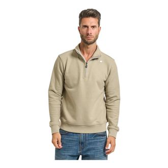 K-Way Homme, Sweatshirts et sweats &agrave; capuche, Vert, Taille: 2XL Pull Vert &agrave; Demi-Zip avec Logo