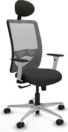 Piqueras y Crespo Schwarzer Schreibtischstuhl Zulema mit wei&szlig;en und schwarzen Armlehnen, h&ouml;henverstellbarer Lendenwirbelst&uuml;tze und festem Kopfteil, ausgestattet mit 3 P