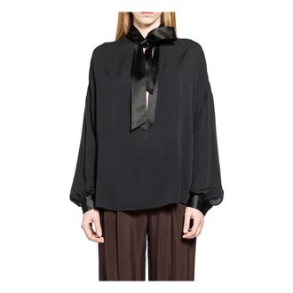 Tom Ford Lavalli&egrave;re-Tunika-Top aus gewaschenem Seiden-Georgette - - Blouses & Shirts - Damen - Schwarzk - 3XS