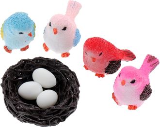 SOLUSTRE Miniatur Vogel Figuren Aus Resin Mit Nest Und Eiern Farbenfrohe Garten Deko Tiere F&uuml;r Au&szlig;enbereich Kompakte Gartenornamente F&uuml;r Terrasse Balkon Und Mi