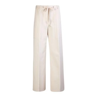 Moncler Femme, Pantalons, Blanc, Taille: 38 FR Pantalon en Drill de Coton Blanc