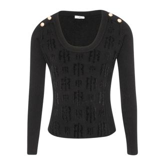 Fracomina Tricot Ajust&eacute; Monogramme avec Boutons Bijoux - Femme - Pulls - Noir - Taille: 40 FR