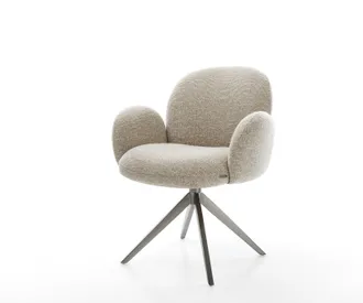 DELIFE Drehstuhl Nube-Flex mit Armlehnen Webstoff Soft Beige Kreuzgestell breit Graphit 360&deg; drehbar Wippfunktion Taschenfederkern, Esszimmerst&uuml;hle