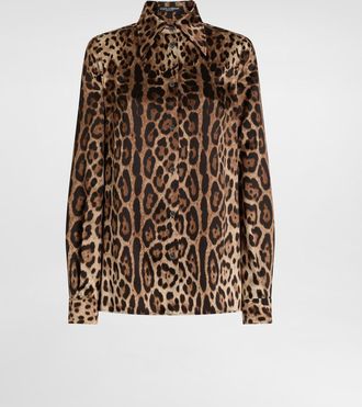 Dolce & Gabbana Leopard-print Satin Shirt - Frau Blusen Und Tops Animalprint 40
