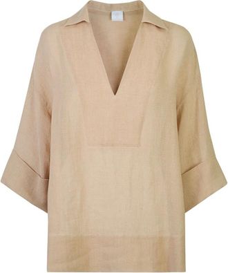 Eleventy Femme, Blouses et Chemises, Beige, Taille: 40 FR Camicia Scollo V