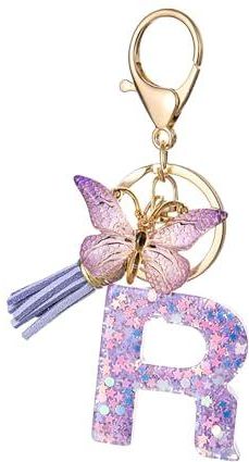 Generic Porte-cl&eacute;s en r&eacute;sine avec pendentif papillon et pompon en forme de lettre de lalphabet A Z pour sac de femme Petit portefeuille pour femme, PP17, tail