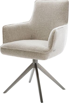 DELIFE Esszimmerstuhl Heira-Flex mit Armlehnen Kreuzgestell breit Graphit Webstoff Soft Beige 360&deg; drehbar Wippfunktion Taschenfederkern