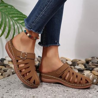 Generic Pantoufles orthop&eacute;diques d&eacute;contract&eacute;es &agrave; bout ferm&eacute; pour femme - Couleur unie - &Eacute;l&eacute;gantes - L&eacute;g&egrave;res et confortables - Coupe large - Pantoufles compens