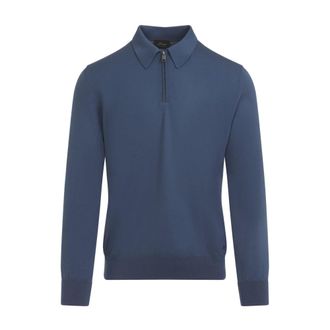 Brioni Homme, Tops, Bleu, Taille: L Polo Zip Bleu Style Décontracté